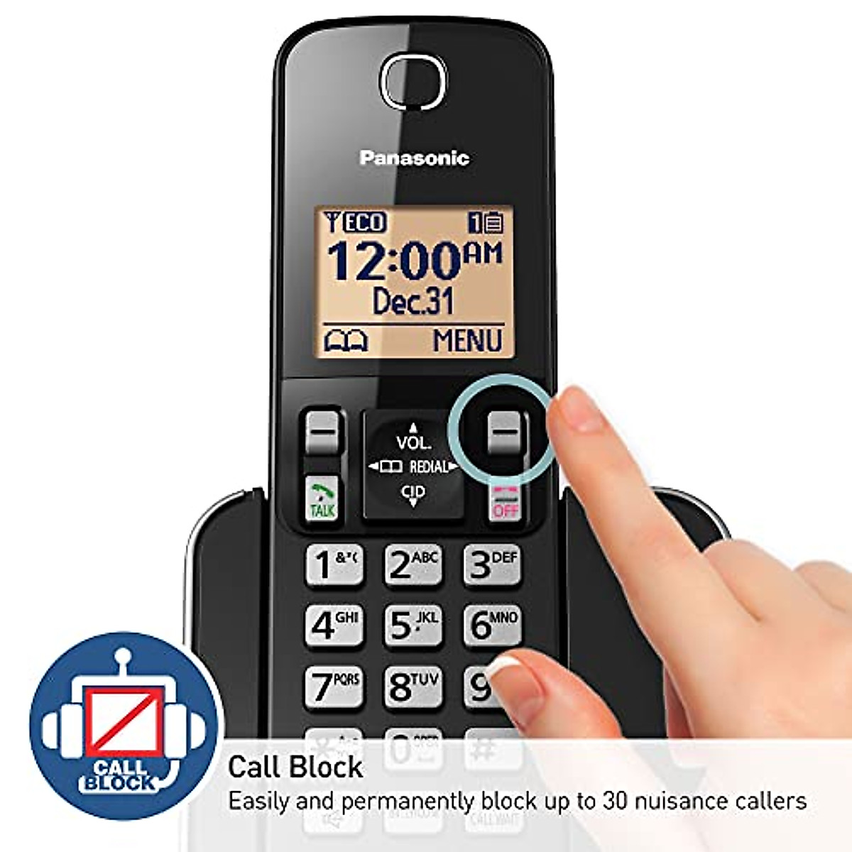Panasonic Expandable Cordless Phone System with Amber Backlit Display – 2 Handsets – KX-TGC352B (Black)