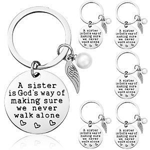 Roowest 6 Pieces Sister Keychain Gift from Sister, a Sister Is God's Way of Making Sure We Never Walk Alone Angel Keychain for Women Friend Birthday school class Jewelry Gifts