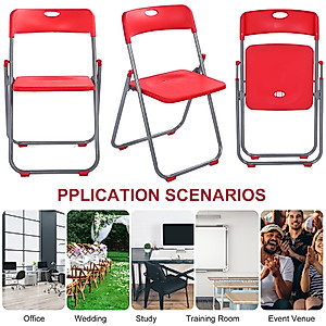 8 Pack Folding Plastic Chairs Pack Steel Folding Dining Chairs Folding Chairs Bulk Fold Up Event Chairs Portable Plastic Chairs with Steel Frame 440lb for Events Office Wedding Indoor Outdoor (Red)