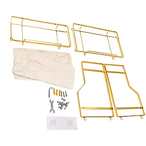 Aoutecen Spice Rack Organizer, White and Gold Stable Wall Mounted Strong Load Bearing Capacity Corner Bathroom Shelf Easy to for Kitchen(2 Tier)