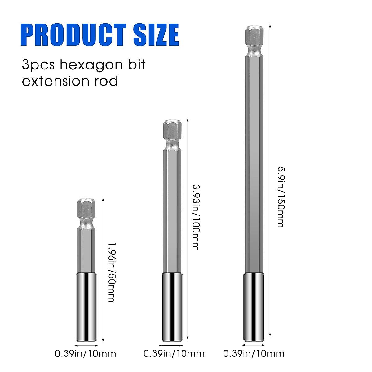 3PCS Magnetic Drill Bit Extension Holder 1/4" Hex Shank Magnetic Screwdriver Bit Holder S2 Steel Impact Driver Bit Set for Automotive Maintenance DIY Repair Work, 2, 4, 6-inch Extensions