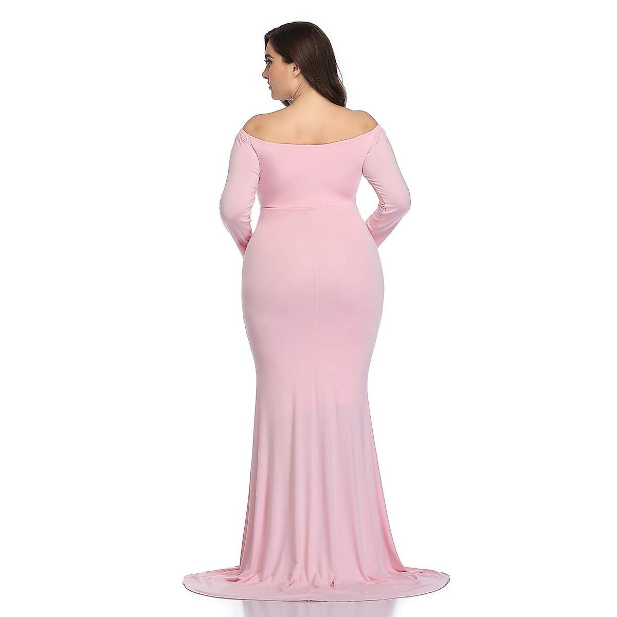Mommy Jennie Maternity Dress for Photoshoot Stretchy Pregnancy Fitted Gowns for Baby Shower and Ruffle Maxi Photography Dress,A-pink,L