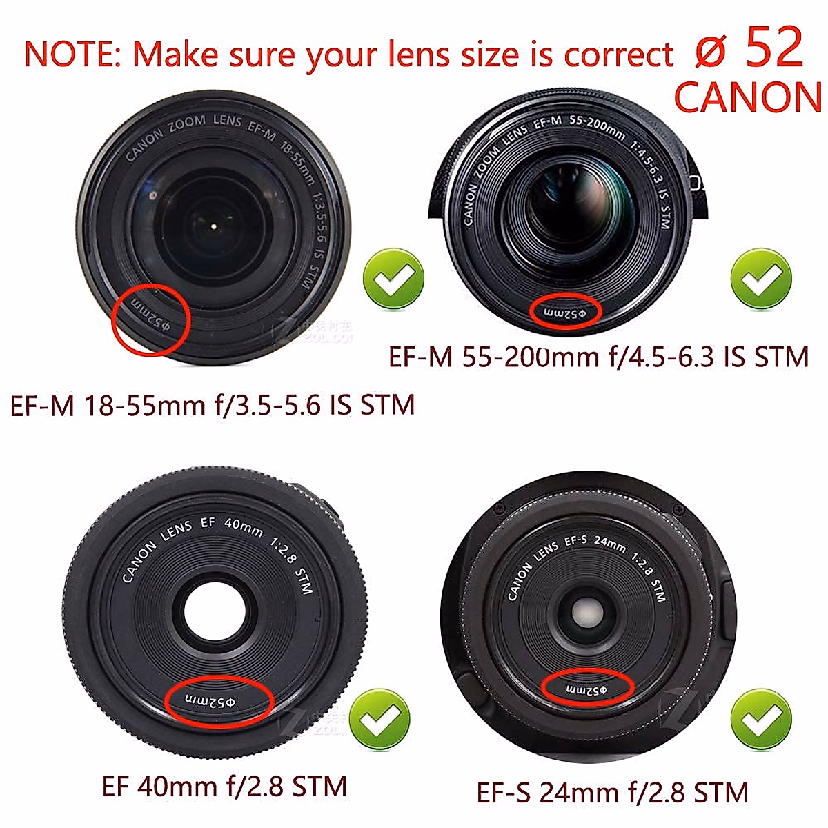Lens Cap (52mm) Compatible for EF-M 18-55mm EF-M 55-200mm, Compatible for RF 35mm f/1.8 Macro is STM Lens (3 Pack)