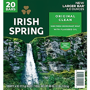 Irish Spring Original Deodorant Soap, Unisex, 3.75 oz (20 Bar)