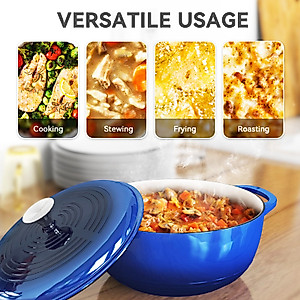 magicplux 3.5 Quart Dutch Oven, Enameled Cast Iron Dutch Oven Pot with Lid, Dual Handles, Blue