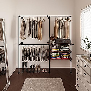 ONOTETUT Industrial Pipe Clothing Rack - Heavy Duty Wall Mounted Garment Organizer for Bedroom & Wardrobe Storage - Sturdy Hanging Rods, Multi-Purpose Design