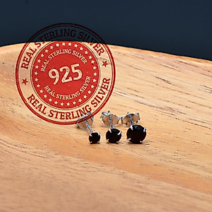 Black Cubic Zirconia Studs Sterling Silver Earrings for Women Man, 3 mm
