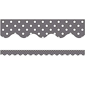 Teacher Created Resources Gray Polka Dots Scalloped Border Trim (5495)