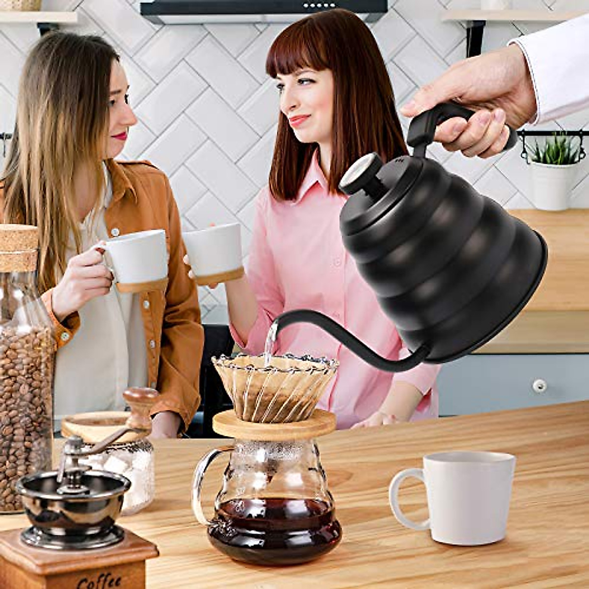 Pour Over Coffee Kettle - Black Gooseneck Kettle with Thermometer - Premium Stainless Steel Coffee Maker Tea Pot, Update Triple Layered Base for all Stovetops, 40 floz/1200ml