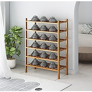 KSKSPE 4-Tier Free Standing Shoe Racks, Stackable | Beautiful | Natural | Functional | Sturdy, Bamboo Shoe Rack For Hallway Closet Living Room Entryway Organizer (4-Tier)