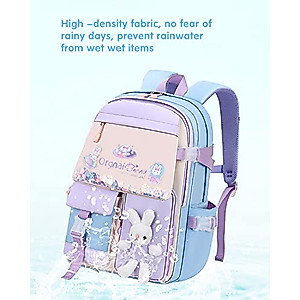 MCWTH School Backpack for Girls, Lightweight Waterproof Cute Bunny School Bookbag for Teen Kids Students Elementary (Rabbit Blue)