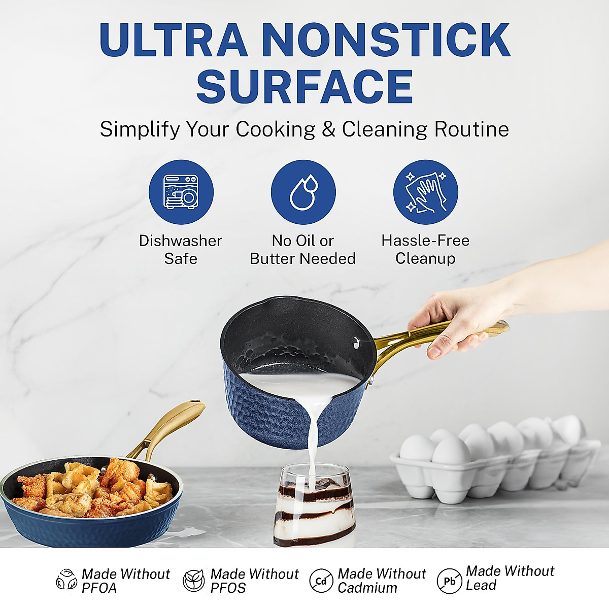 Granitestone 8 Inch Non Stick Frying Pans Nonstick Frying Pan Skillet Nonstick Pan, Non Stick Pan, Induction Pan, Kitchen Pans, Cooking Pan, Ceramic Pan for Cooking, Dishwasher Safe, Navy Blue…