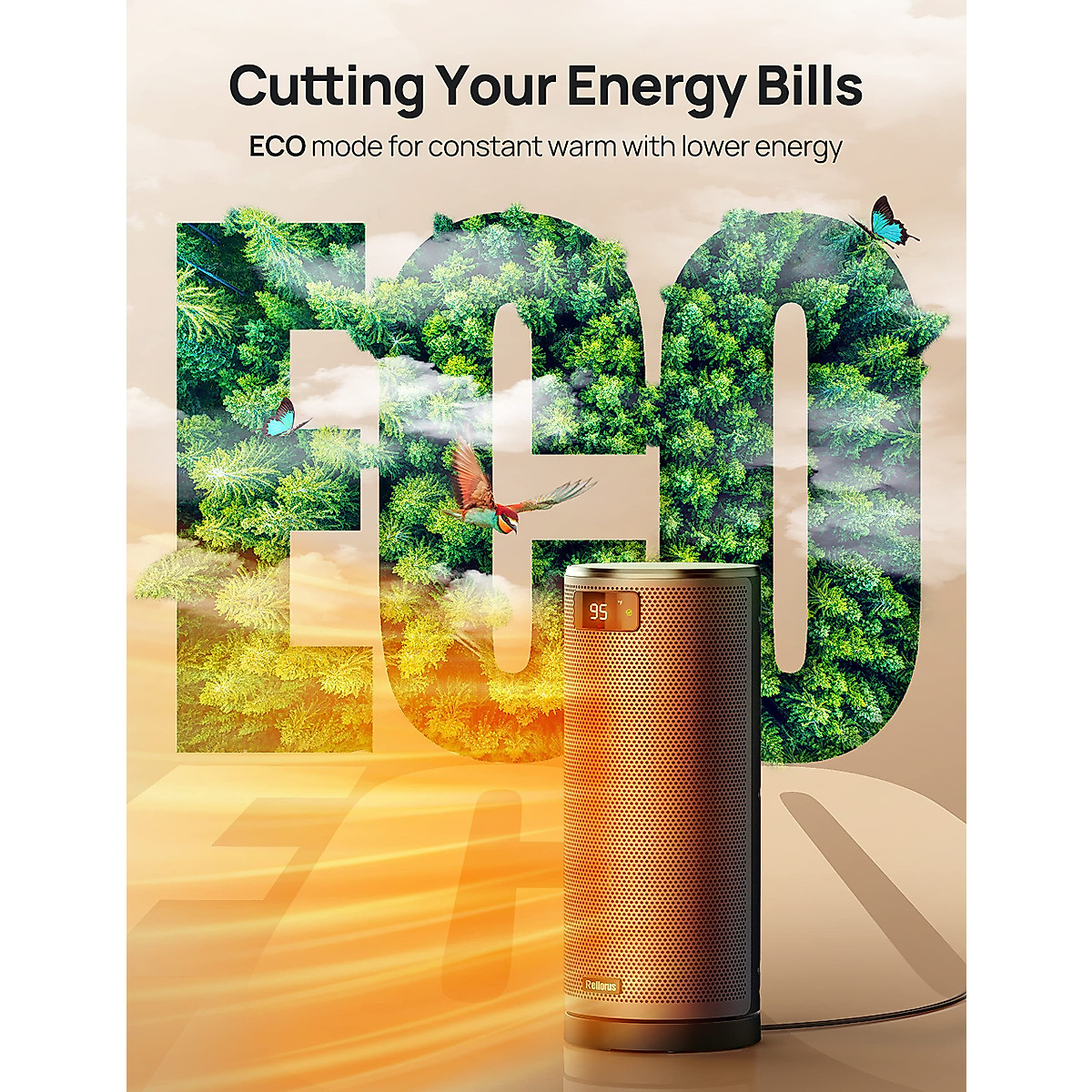 Rellorus Space Heaters for Indoor Use, 1500W Fast Heating Portable Electric PTC Ceramic Heaters, with ETL Certified, Remote, Thermostat, 80° Oscillating, Night Light, for Bedroom Large Room Office