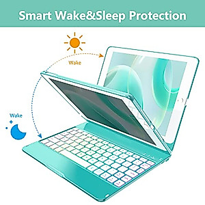 MMK Keyboard Case Compatible for iPad 9.7 Inch 2018 6th Gen, Detachable Wireless Bluetooth Keyboard Compatible with iPad 2017 (5th Gen)- Air 2/ Air Case, Magnetic Auto Sleep/Wake (Lake Blue)