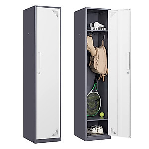 PEUKC Metal Storage Locker, 71" Tall Locker Storage Cabinet for Employees, Steel Storage Cabinet Locker with Lock and Keys for School, Gym, Home, Office Staff(1 Door-Grey)