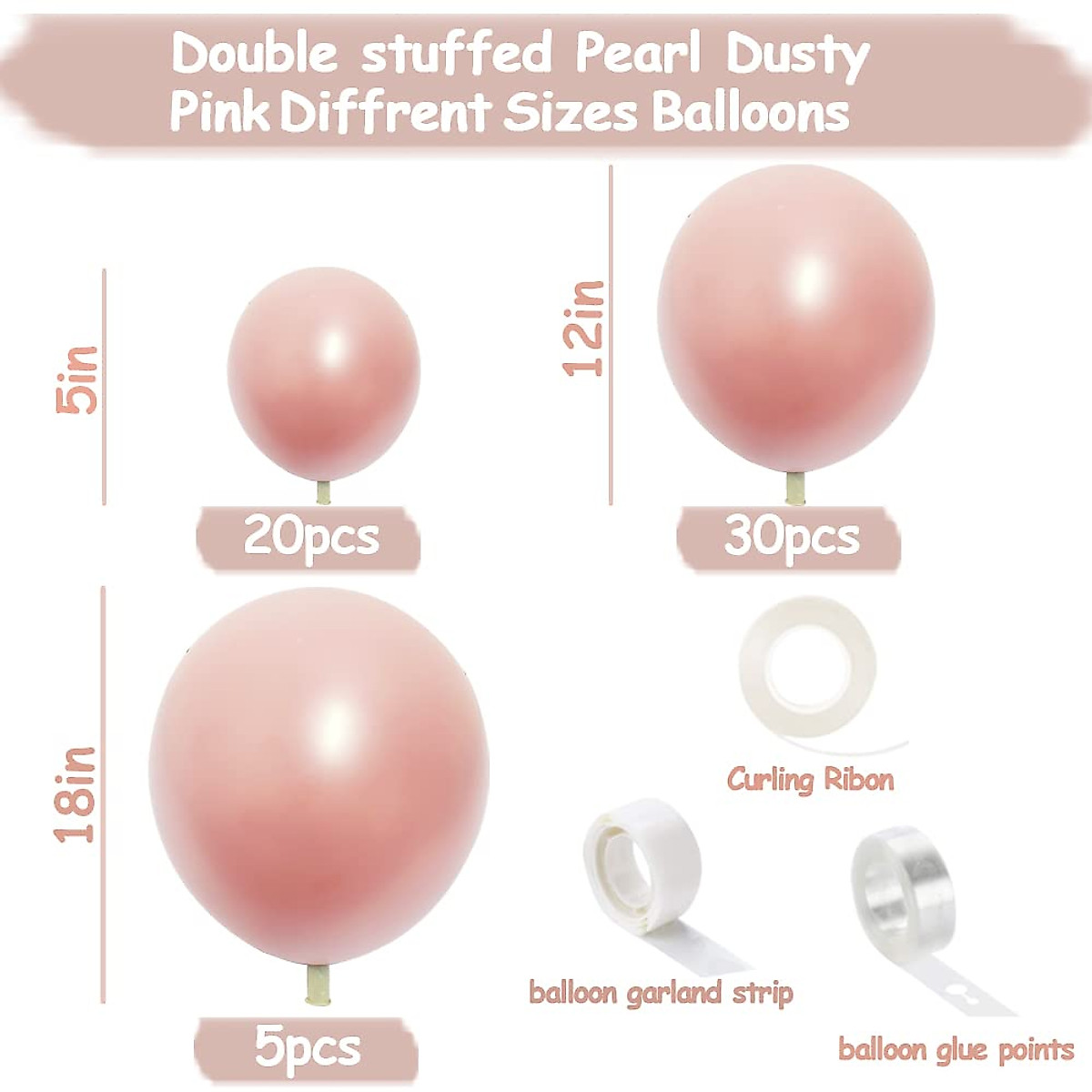 Pearl Pink Balloon Garland Double Stuffed Balloons Pearl Balloons Different Sizes Dusty Rose 18/12/5in Thick Latex Rose Pink Balloon Arch Kit for Baby Bridal Shower Birthday Boho Wedding Party Decor