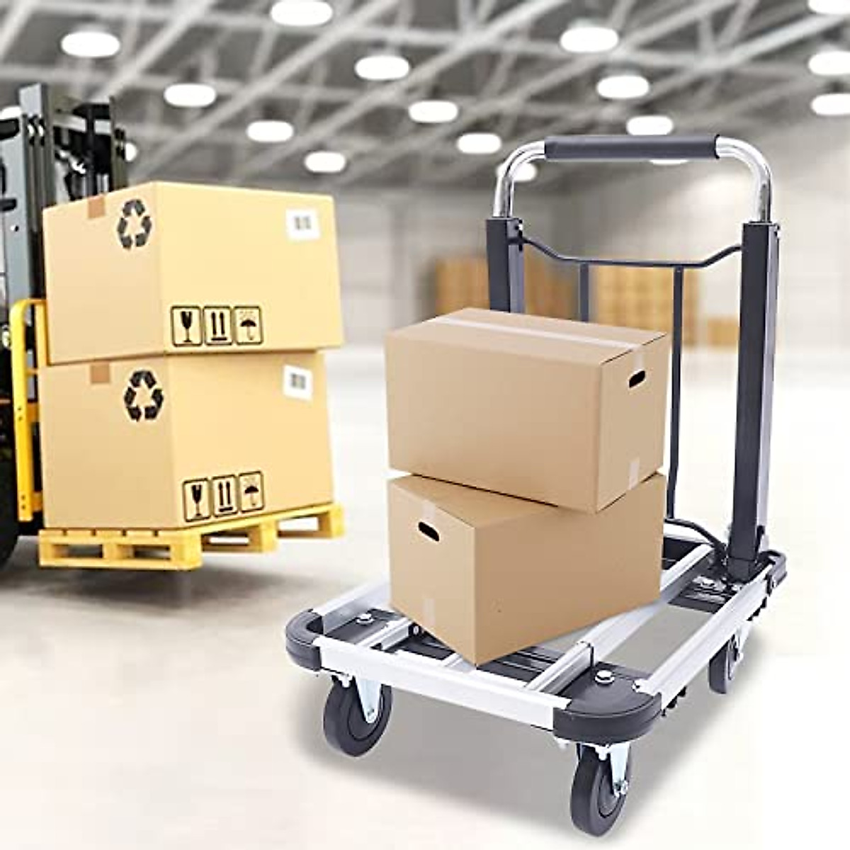 Foldable Platform Cart, 330 lbs Luggage Cart Folding Moving Dolly Luggage Trolley Push Hand Truck Telescopic Adjustment Trolley Rubber Wheel
