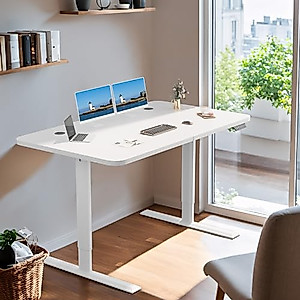 Flamaker Standing Desk, Electric Adjustable Height Stand up Desk, 55 x 24 Inches Home Office Computer Desk with T-Shaped Metal Bracket and Memory Preset, White