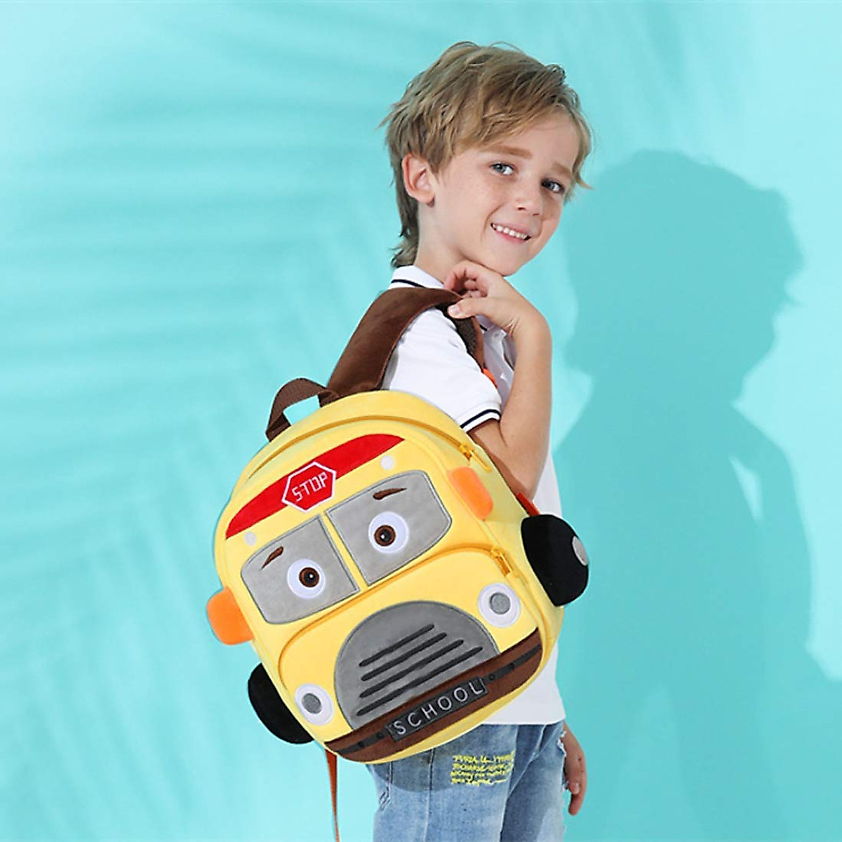 NICE CHOICE Toddler Backpack for Boys Girls, 10" Car Preschool Bag Plush Cartoon Bookbag for Little Boys Girls Kids (School Bus)