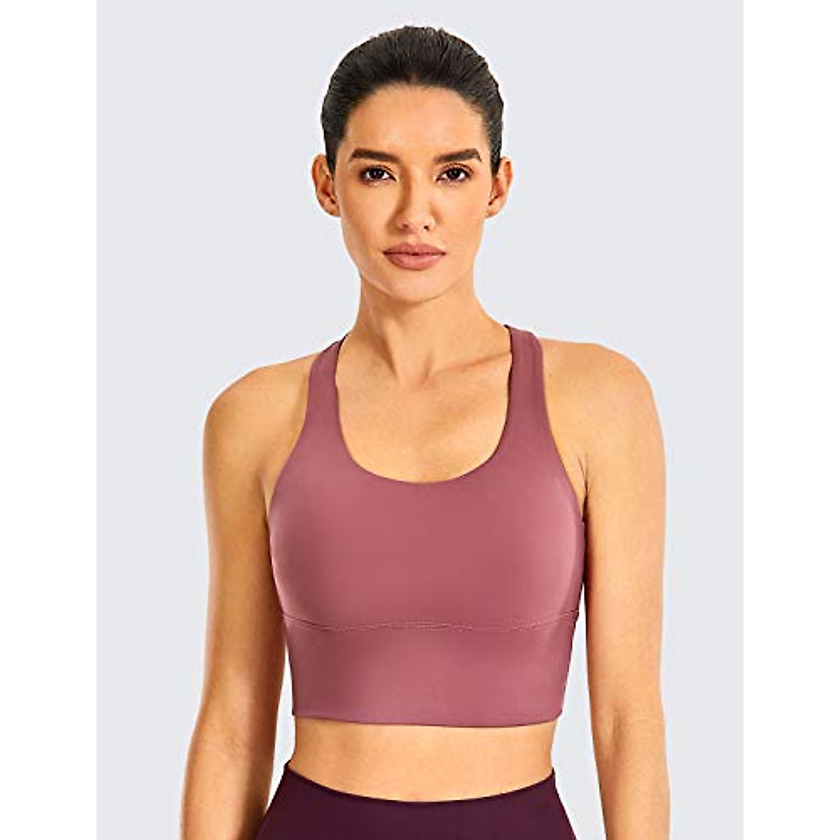CRZ YOGA Strappy Longline Sports Bras for Women - Wirefree Padded Criss Cross Yoga Bras Cropped Tank Tops Misty Merlot Medium