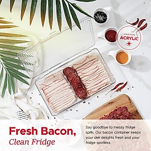 Tafura Bacon Container For Refrigerator (2 Pack) Bacon Storage Container | Cheese & Deli Storage Container | Bacon Keeper | Cold Cuts Meat Saver | Cheese Holder, BPA Free