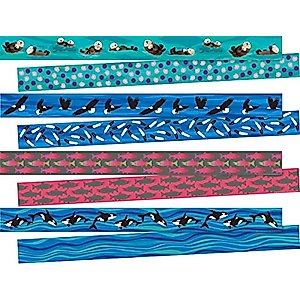 Barker Creek Double-Sided Border Set of 4, Sea & Sky, Multi-Design, 35' Each of 4 Designs, Otters, Eagles, Salmon, Whales, Total of 140' of Double-Sided Border in Set (3865)