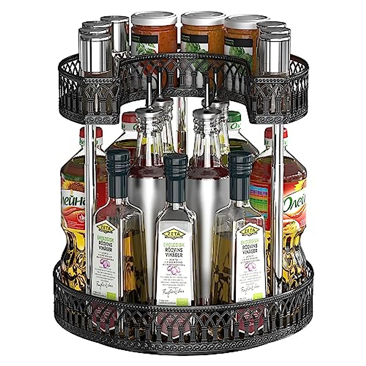 Detoypapa 2 Tiers Lazy Susan Organizer for Countertop - Spice Rack Organizer Height Adjustable Turntable Organizer - Cabinet in Kithen, Bathroom, Pantry Organizers and Storage - Black