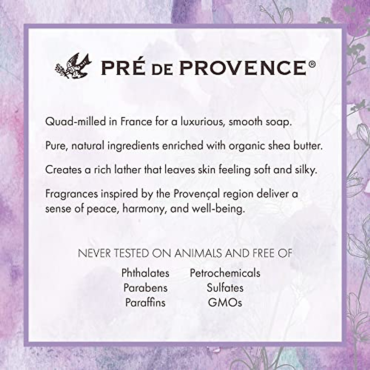 Pre de Provence Artisanal Soap Bar, Natural French Skincare, Enriched with Organic Shea Butter, Quad Milled for Rich, Smooth & Moisturizing Lather, Cashmere Woods, 5.3 Ounce