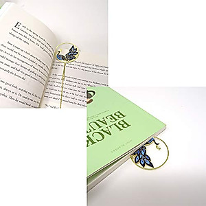 yueton Peacock Metal Bookmarks 24K Gold Plated Brass Page Marker with Metal Pendant