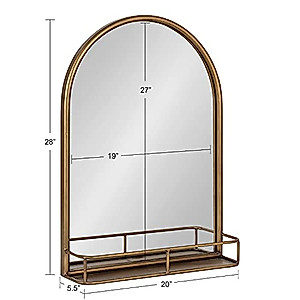 Kate and Laurel Estero Modern Arched Mirror with Shelf, 20 x 28, Gold, Transitional Arch Mirror for Wall