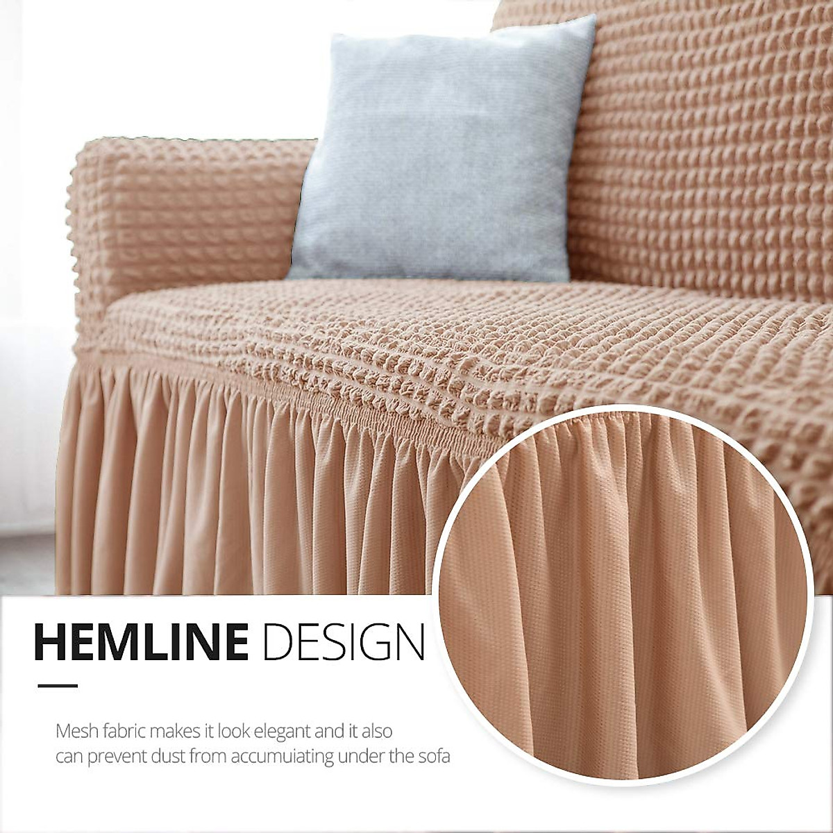 NICEEC Loveseat Slipcover Khaki Loveseat Cover 1 Piece Easy Fitted Sofa Couch Cover Universal High Stretch Durable Furniture Protector Love Seat with Skirt Country Style (2 Seater Khaki)