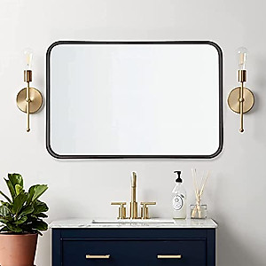HOWOFURN 24’’x36’’ Bathroom Mirror, Rectangular Black Vanity Mirror, Wall Mount Mirror for Bathroom, Metal Frame, Gourd Hooks, Vertical & Horizontal Hung for Bedroom, Bathroom, Living Room