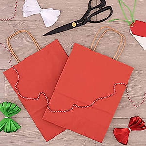 Red Gift Bags - 8x4x10 Inch 50 Pack Small Kraft Paper Shopping Bags with Handles, Craft Totes in Bulk for Boutiques, Small Business, Retail Stores, Birthday Parties, Christmas, Valentines, Holidays