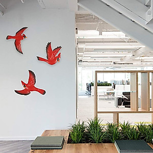 IFFUNNI Red Metal Birds Cardinal 3-PACK Wall Art Decor Sculptures Hanging for Home Garden Office Outdoor Indoor Porch Fence