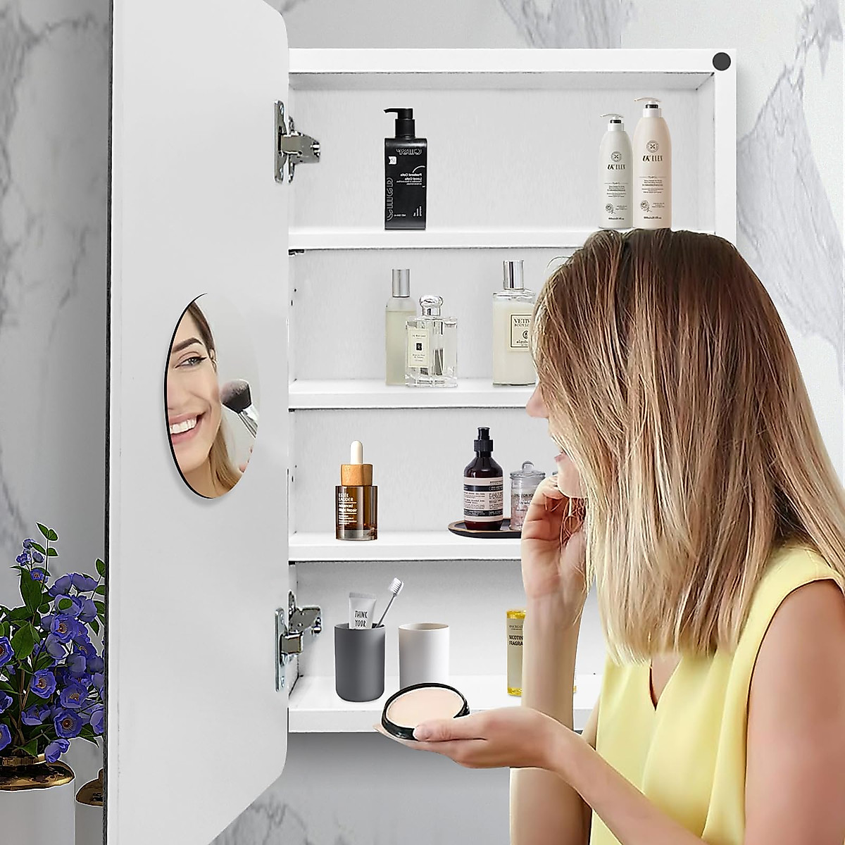 Jesantab White Medicine Cabinet Mirror for Bathroom, 20x30 Inch Recessed Medicine Cabinet or Surface Mount, Frameless Beveled Bathroom Mirror with Storage Modern Farmhouse