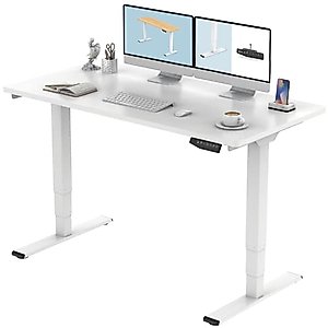 FLEXISPOT 3 Stages Dual Motor Electric Standing Desk 55x28 Inches Whole-Piece Desk Board Height Adjustable Desk Electric Stand Up Desk Sit Stand Desk(White Frame + White Desktop)