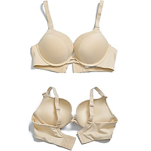 Pushlus Push Up Thick Padded Plunge Underwire T Shirt Lace Bra Lift Support for Women Add One Cup 36B Nude