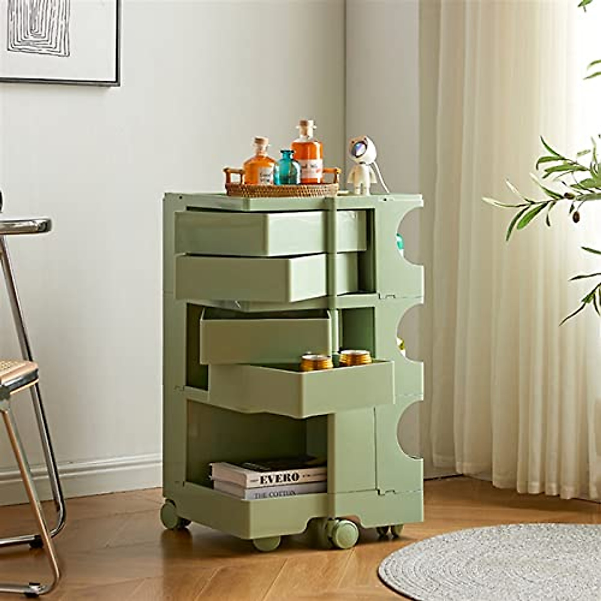 HIGOH Bedside Table Rotary Mobile Bedside Table Bedroom Bedside Table Living Room Sofa Side Table Locker Storage Rack Furniture Accessories (Color : Orange)