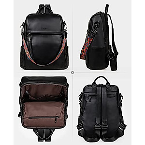 FADEON Leather Backpack Purse for Women Designer Travel Backpack Purses PU Fashion Ladies Shoulder Bag with Tassel Black