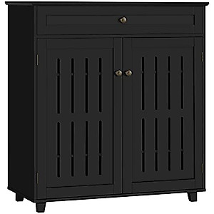 Topeakmart Wood Shoe Cabinet, Floor Storage Container with 4 Storage Shelves for Entryway Bathroom Living Room, Black
