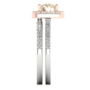 Clara Pucci 2.25ct Round Cut Halo Solitaire Natural Morganite Engagement Promise Anniversary Bridal Ring Band set 14k White Rose Gold 7.5