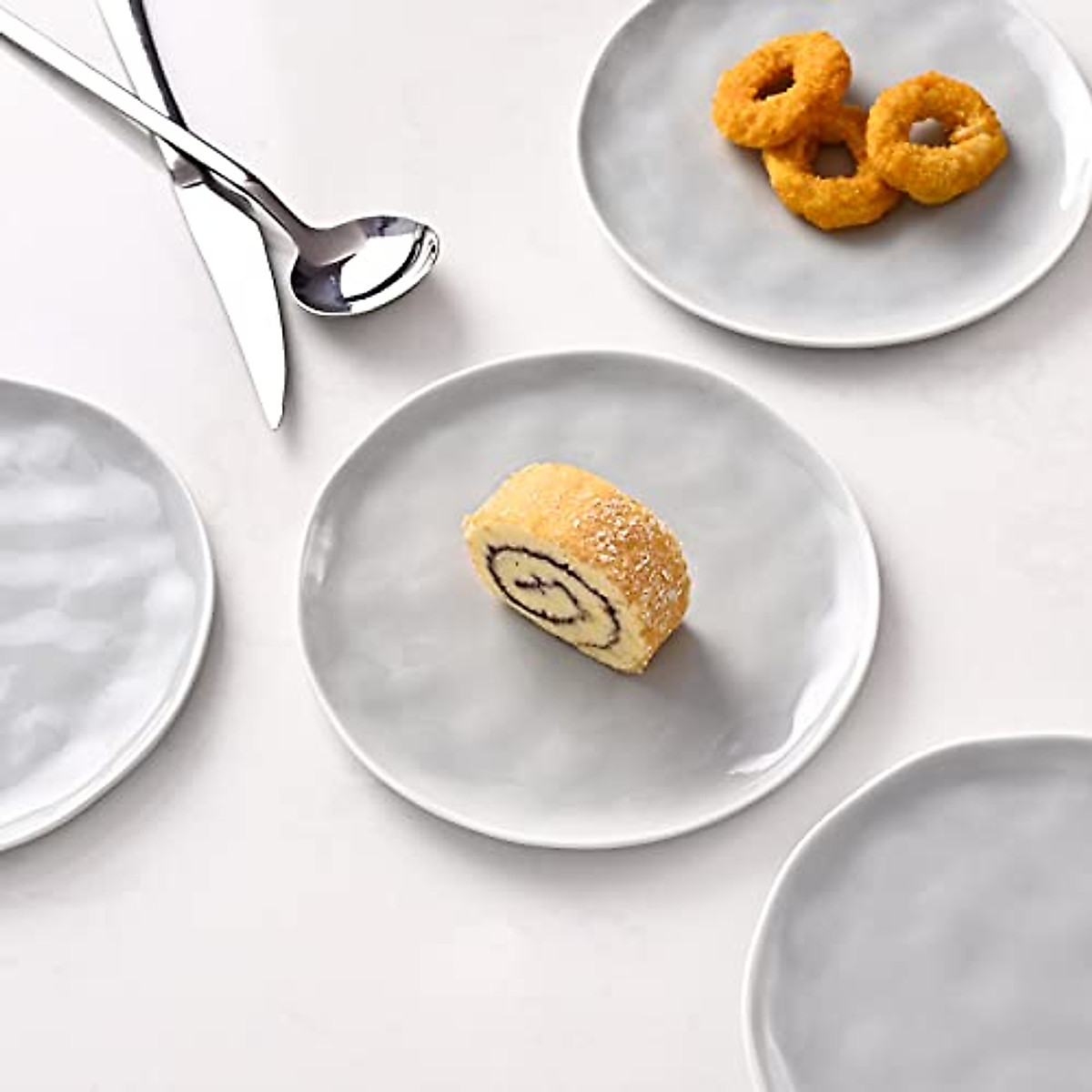 Miicol Porcelain Dessert Plate, 6.5 Inch Appetizer Plates Set of 6, Small Ceramic Serving Plates, Modern Handmade Look Collection Dinnerware, Neutral Grey