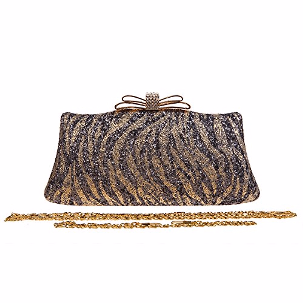 Fawziya Zebra Pattern Glitter Clutch Evening Bags For Women Party Clutches-Gold