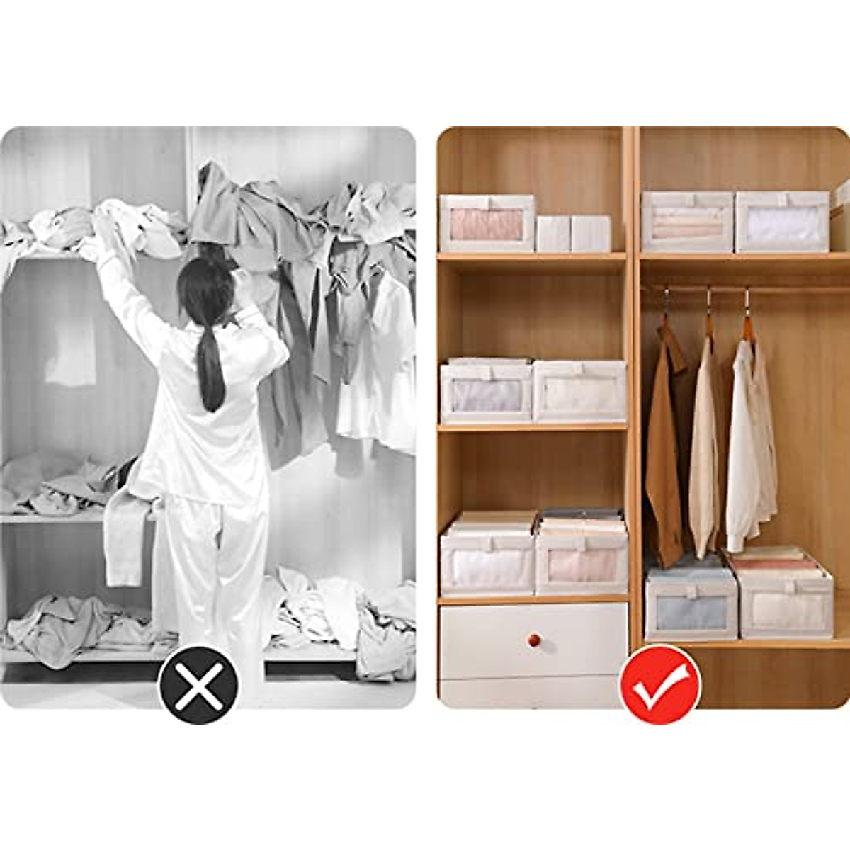 Fordonral 4 Pack Linen Storage Bins, Storage Containers for Organizing Clothing, Jeans, Toys, Books, Shelves, Closet, Wardrobe - Closet Organizers and Storage, Large Storage Boxes Baskets with Window