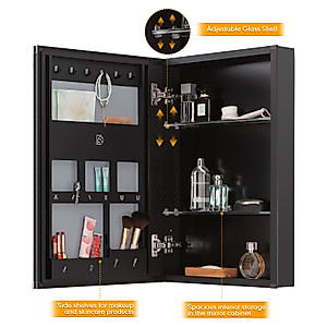DURLDENG Bathroom Mirror with Storage,16 X 24 Inch,2024 New Model,Medicine Cabinet Mirror,Recessed Medicine Cabinet with Mirror,2 Adjustable Shelves,Black,Soft Hinge
