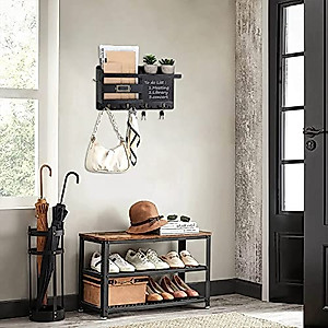 Kanmart Key Hooks for Wall Decorative: Retro Key Hanger with 4 Key Holders, Mail Organizer with Mail Slot, Side Hooks, Magnetic Blackboard & Marker, Black, KM-H01