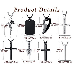 MAIBAOTA 8 Pcs Necklace for Men, Mens Necklaces Jewelry Set, Black and Silver Stainless Steel Necklace, Cross Pendant Necklace, 16-24 inches Chain, Fathers Day Birthday Gifts for Dad