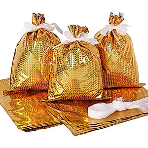 HRX Package Gold Foil Gift Bags with Ribbon Ties, 30pcs Gift Wrapping Sacks Pouches Christmas Mylar Goody Bags for Xmas Presents Party Favor