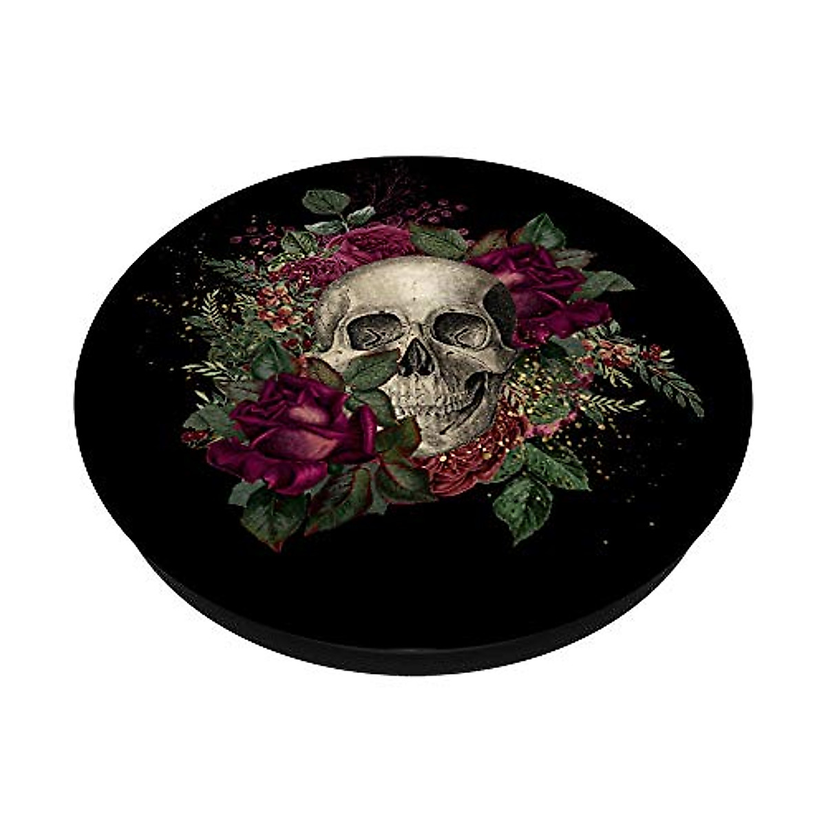 Bohemian Boho Flowers & Skull Art With Maroon Roses Gift PopSockets PopGrip: Swappable Grip for Phones & Tablets