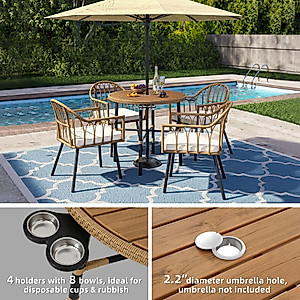 YITAHOME 5 Pieces Patio Dining Table Chair Set, Outdoor Table and Chairs with 4 Holders, Patio Furniture Set with Umbrella Hole, Outdoor Rattan Dining Table Set for Patio, Backyard, Balcony, Garden